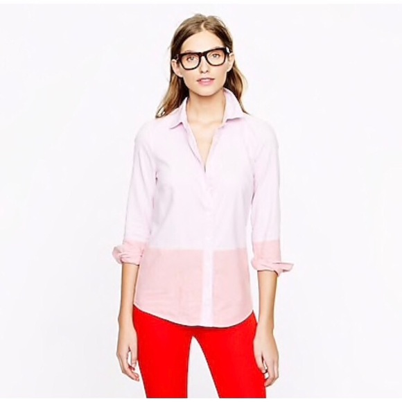 J. Crew | Tops | J Crew Boy Shirt Color Block Oxford Pink Orange | Poshmark